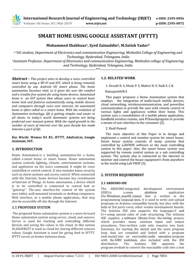 IRJET- Smart Home using Google Assistant (IFTTT) | PDF | Computing | Technology & Computing