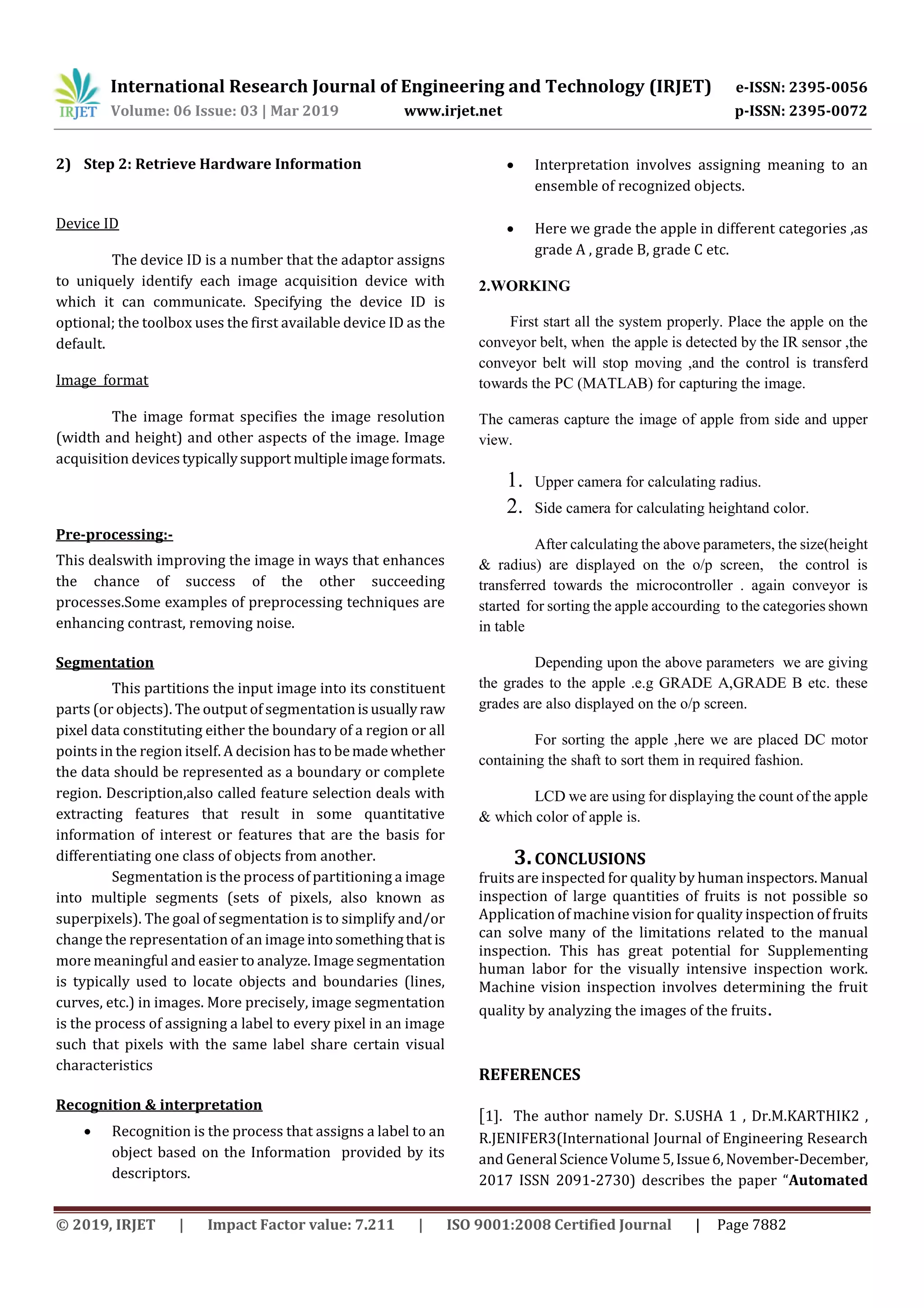 IRJET- Grading and Sorting of Apple by using Image Processing | PDF