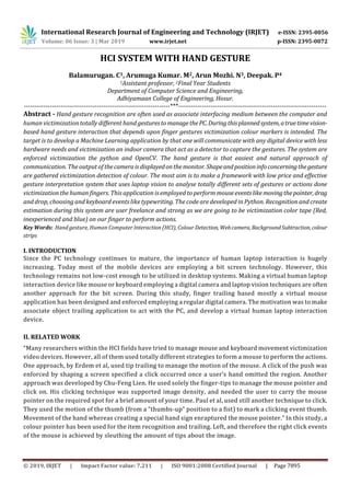 IRJET- HCI System with Hand Gesture | PDF