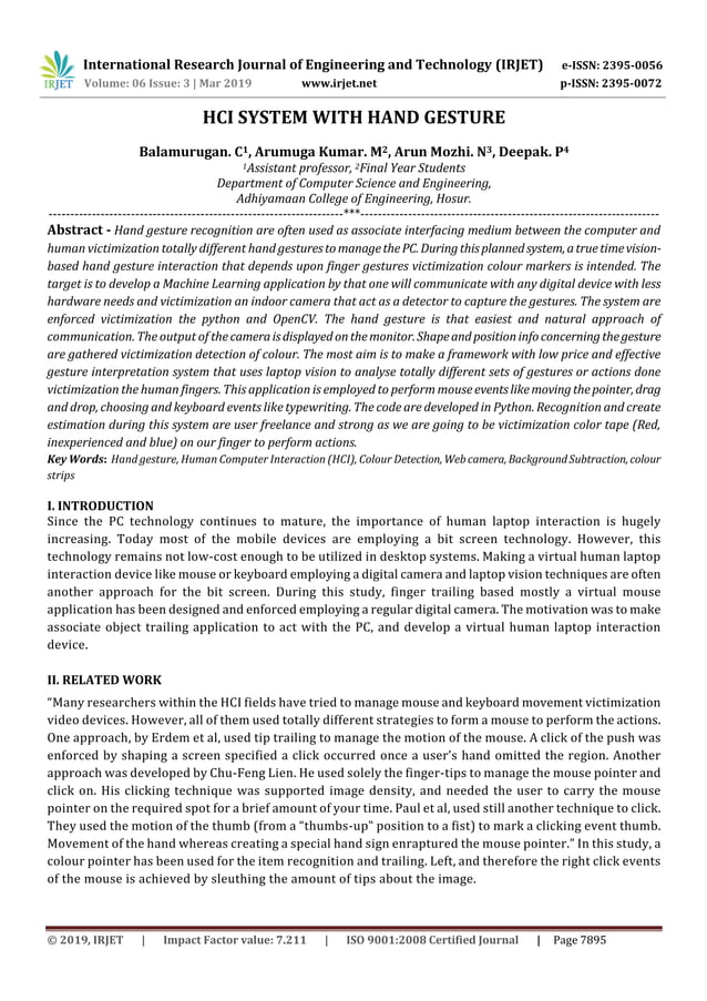 IRJET- HCI System with Hand Gesture | PDF