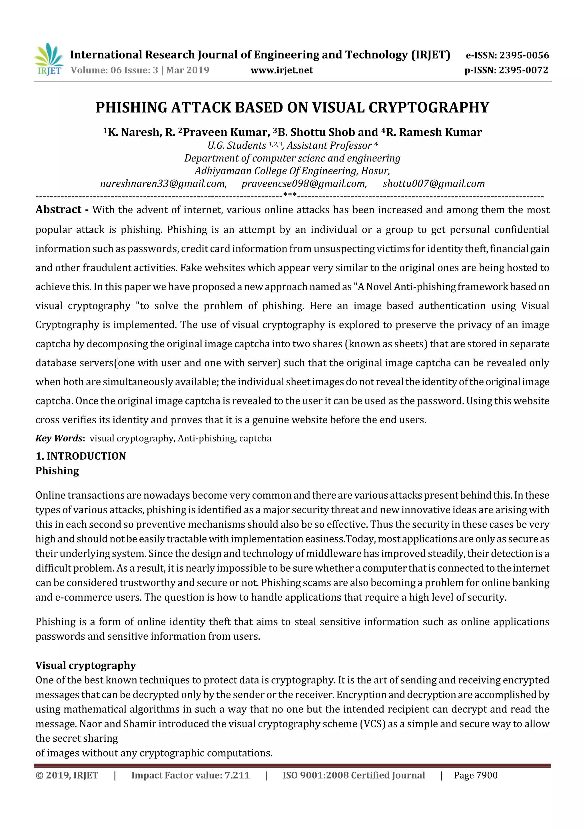 IRJET- Phishing Attack based on Visual Cryptography | PDF