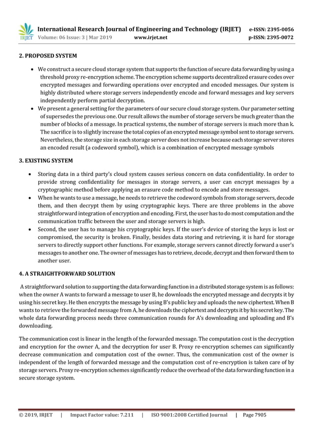 Irjet A Secure Erasure Code Based Cloud Storage Framework With Secure Information Sending Pdf