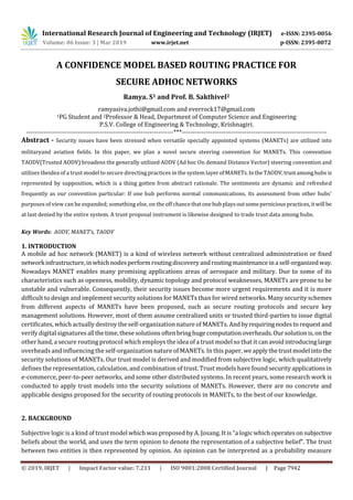 IRJET- A Confidence Model based Routing Practice for Secure Adhoc Networks | PDF