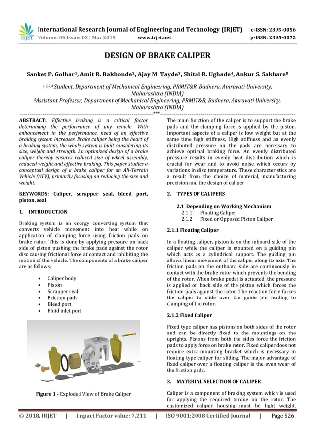IRJET- Design of Brake Caliper | PDF