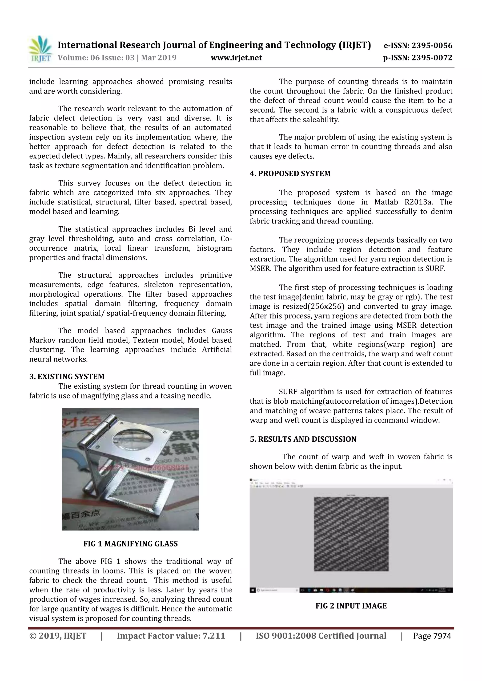IRJET- Real Time Vision System for Thread Counting in Woven Fabric | PDF
