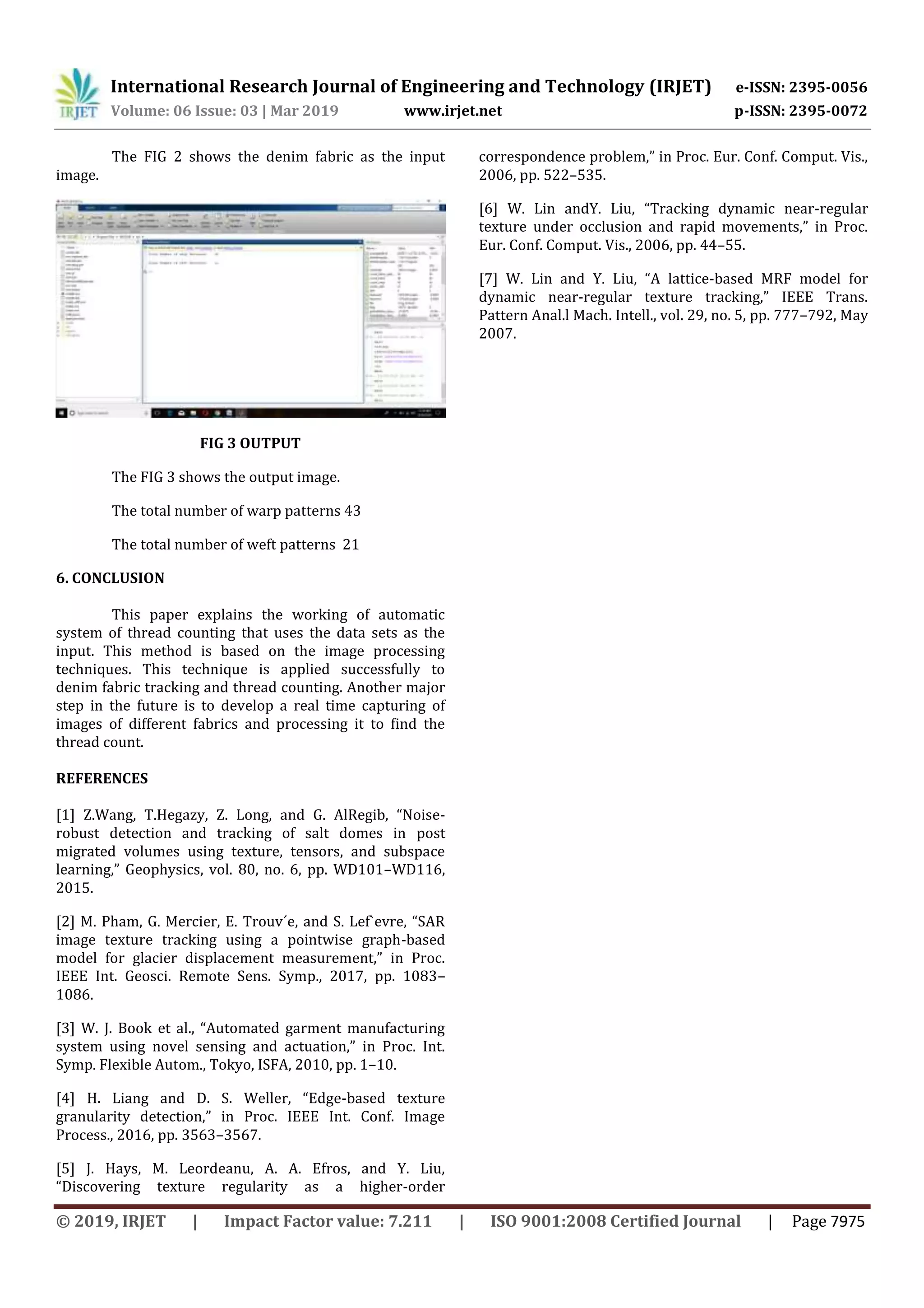 IRJET- Real Time Vision System for Thread Counting in Woven Fabric | PDF