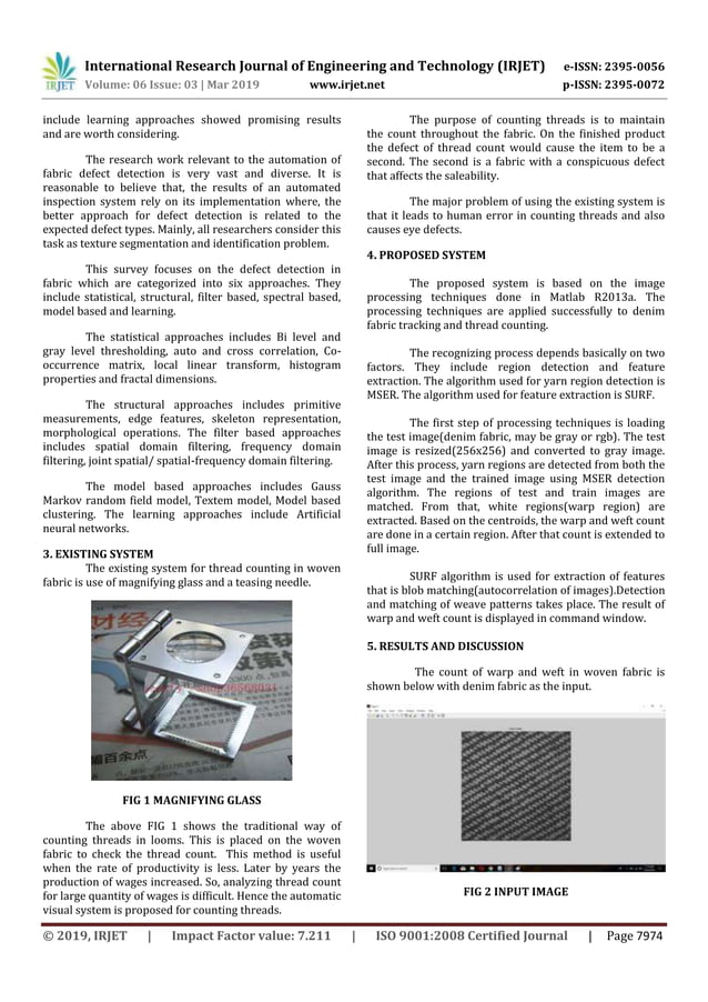 IRJET- Real Time Vision System for Thread Counting in Woven Fabric | PDF