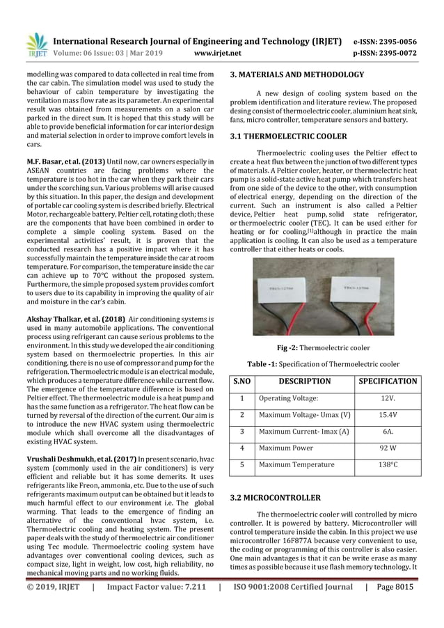 IRJET- Smart Way to Reduce Car Cabin Temperature by using Thermoelectric Cooler | PDF