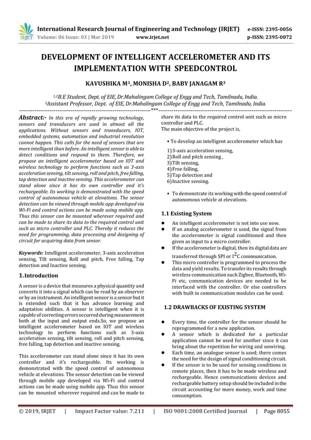 IRJET- Development of Intelligent Accelerometer and its Implementation with Speed control | PDF