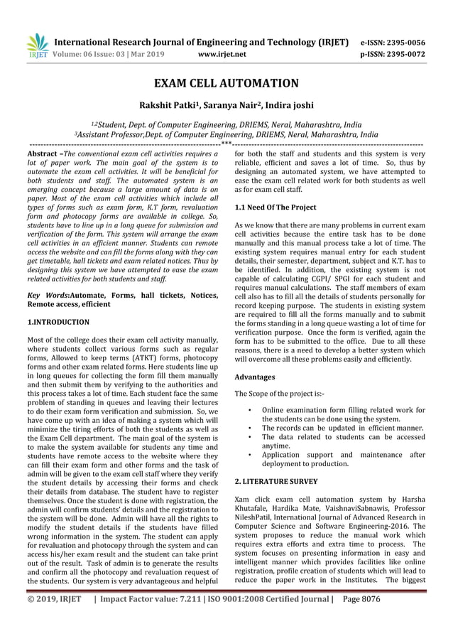 IRJET- Exam Cell Automation | PDF
