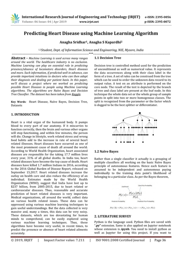 IRJET- Predicting Heart Disease using Machine Learning Algorithm | PDF
