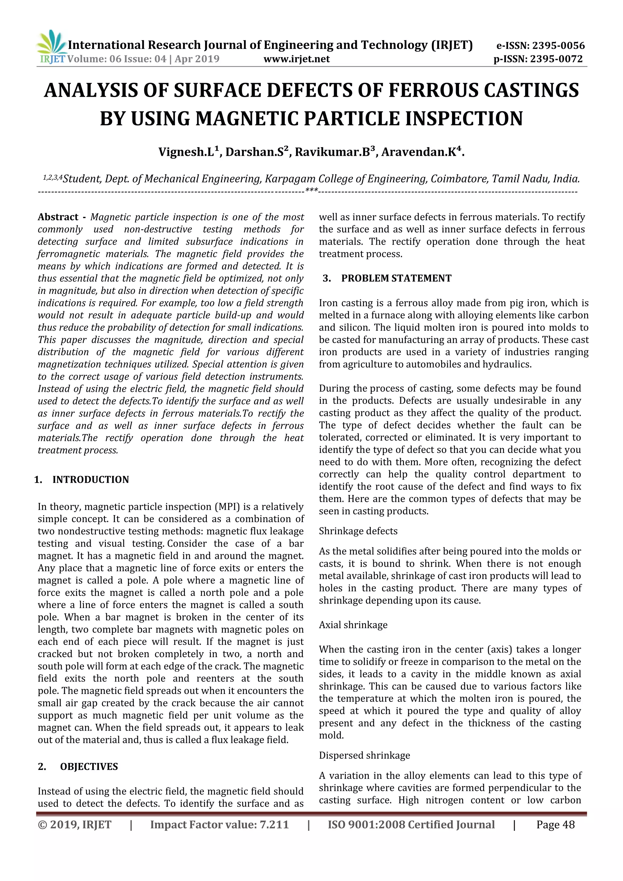 IRJET- Analysis of Surface Defects of Ferrous Castings by using ...