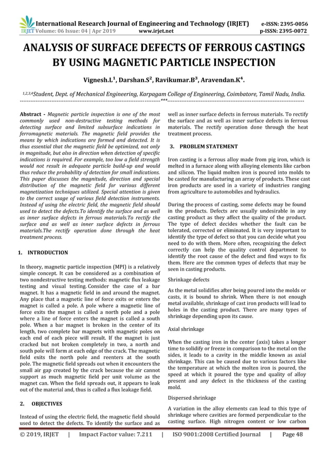 IRJET- Analysis of Surface Defects of Ferrous Castings by using ...