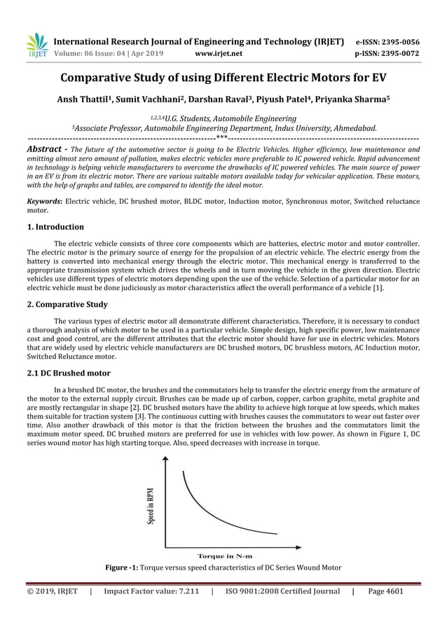 IRJET- Comparative Study of using Different Electric Motors for EV ...