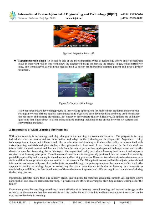 IRJET- Overview of Augmented Reality in Education | PDF | Augmented Reality | Technology & Computing