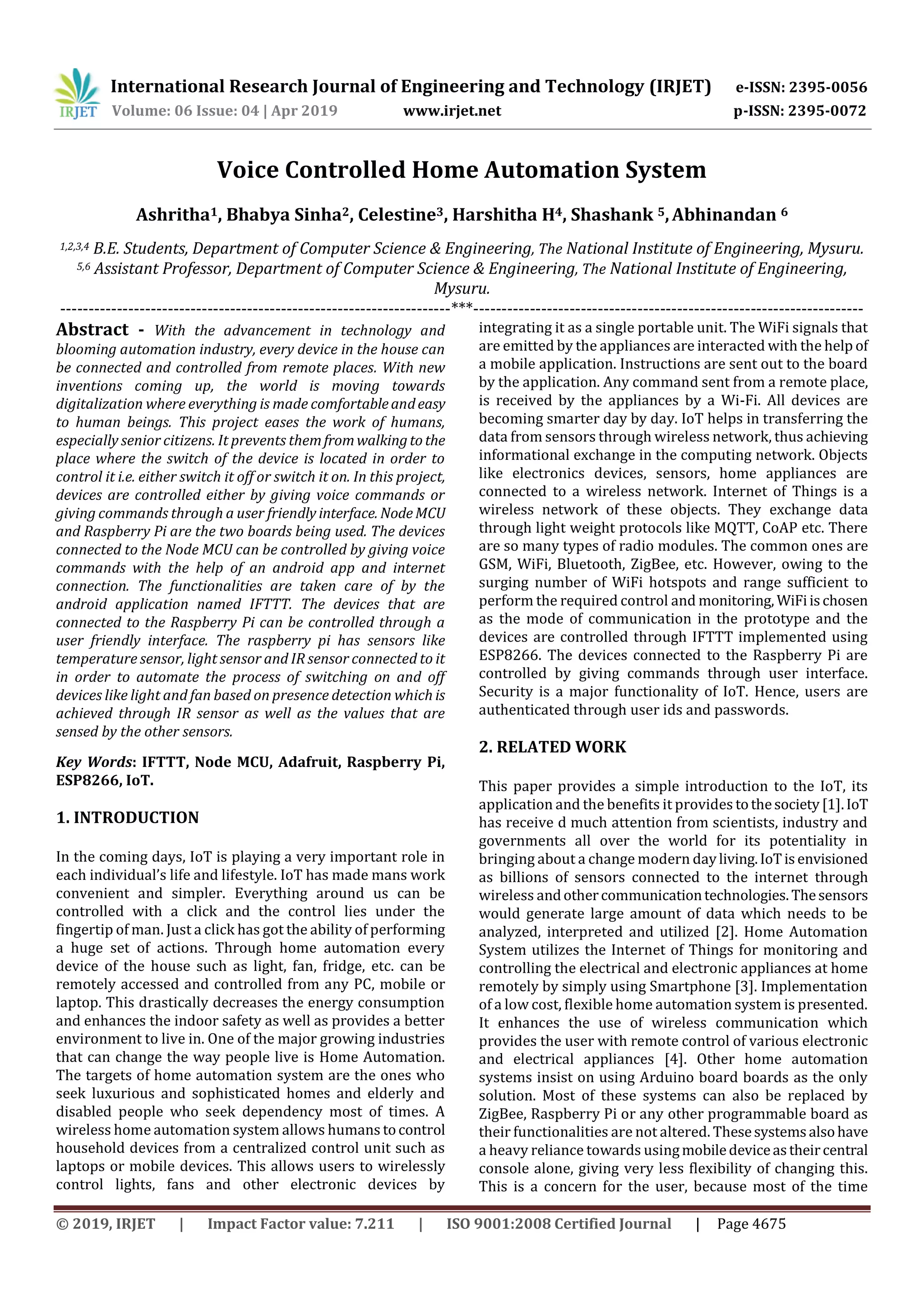 IRJET- Voice Controlled Home Automation System | PDF