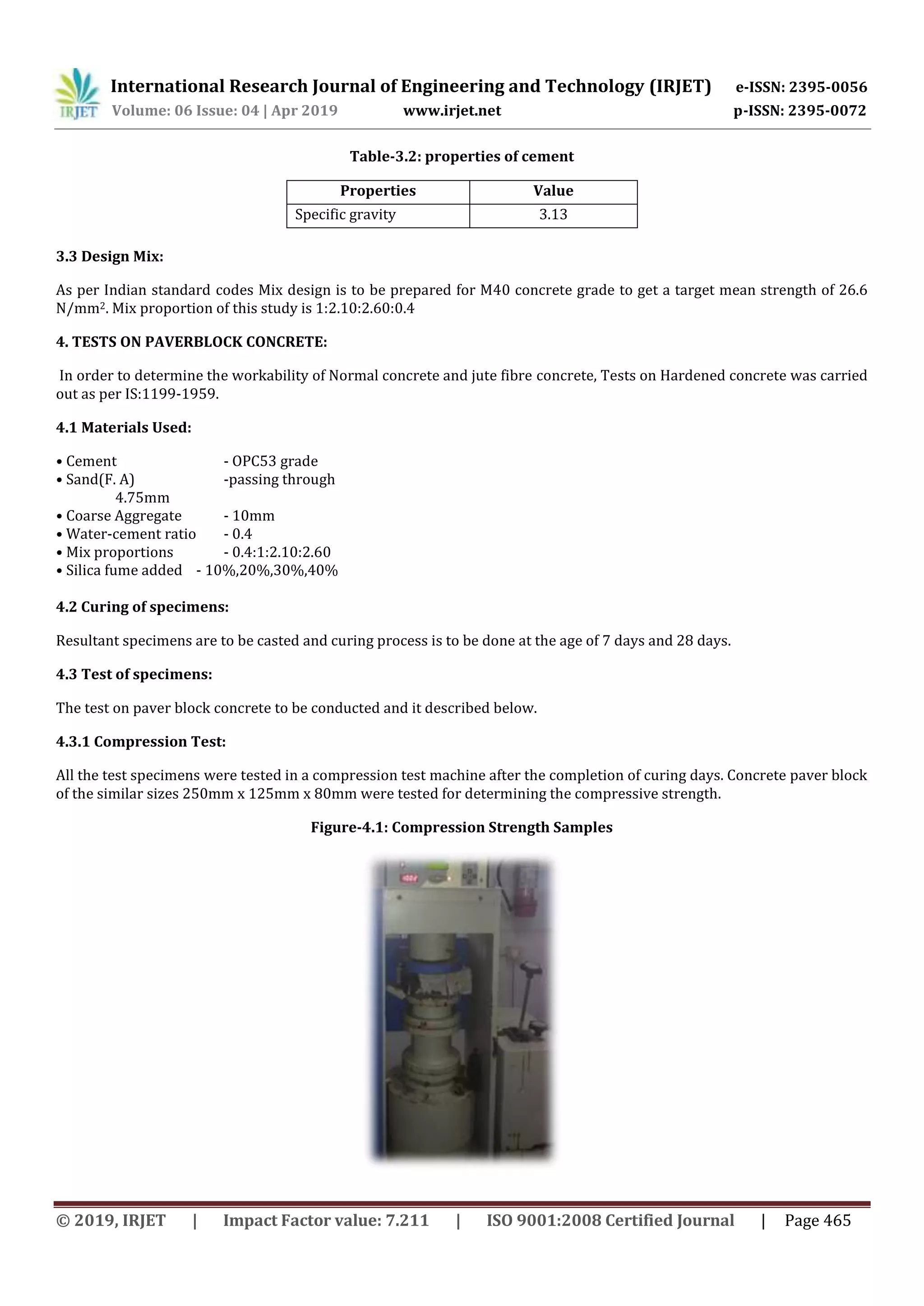 IRJET- Experimental Investigation on Concrete Paver Block by Adding Silica Fume | PDF