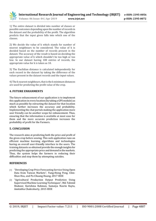 Irjet Crop Price Forecasting System Using Supervised Machine Learning Algorithms Pdf