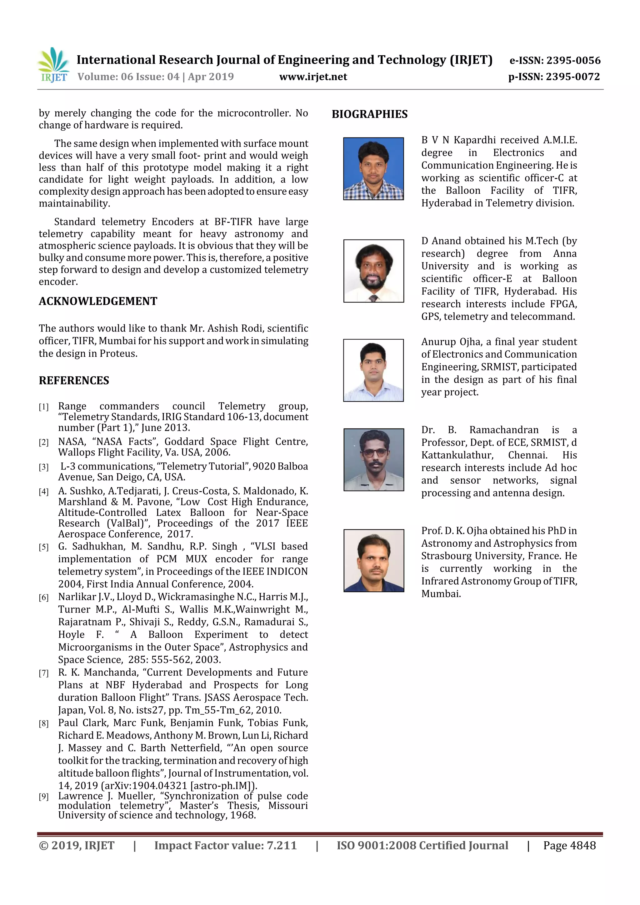 IRJET- Design and Implementation of Telemetry Encoder for Light- Weight ...