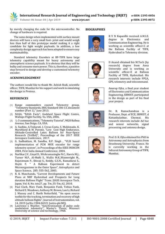 IRJET- Design and Implementation of Telemetry Encoder for Light- Weight ...