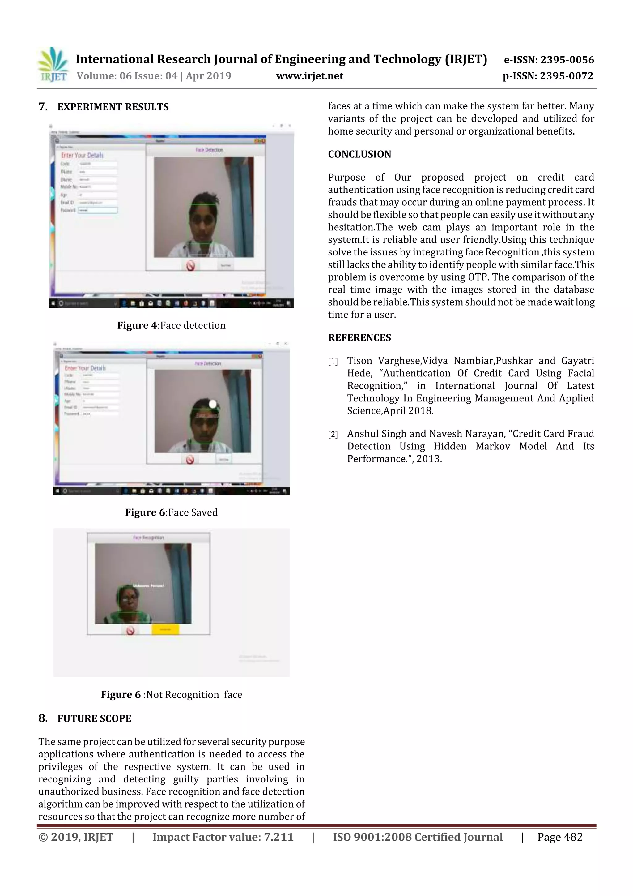IRJET- Credit Card Authentication using Facial Recognition | PDF