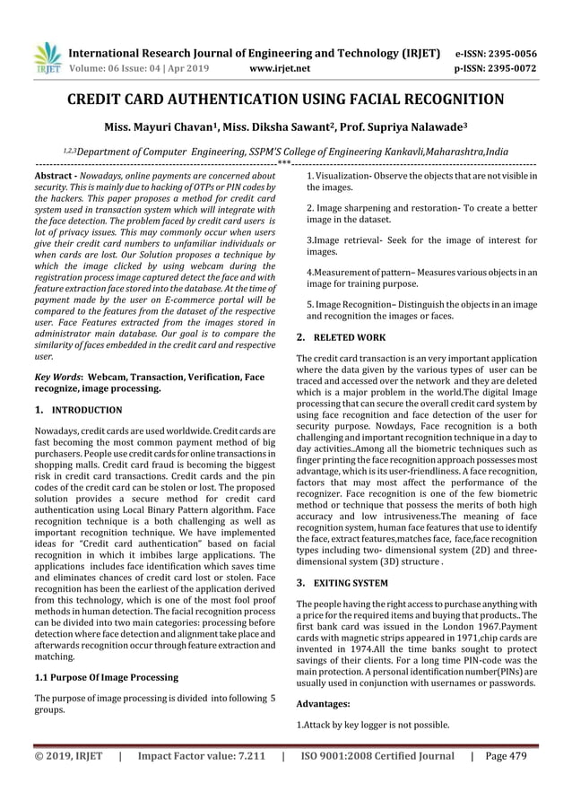 IRJET- Credit Card Authentication using Facial Recognition | PDF