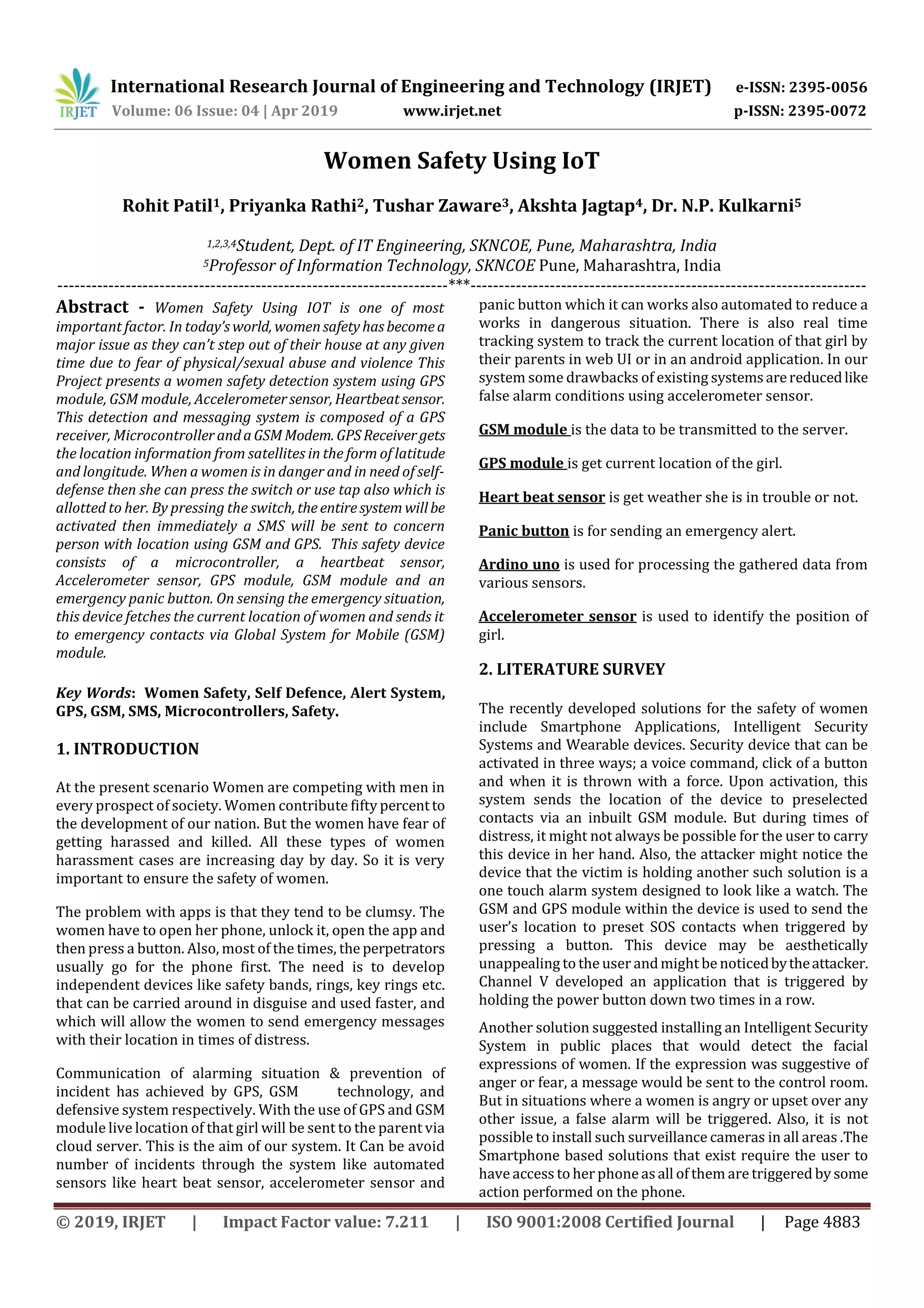 IRJET- Women Safety using IoT | PDF IRJET- Women Safety using IoT | PDF