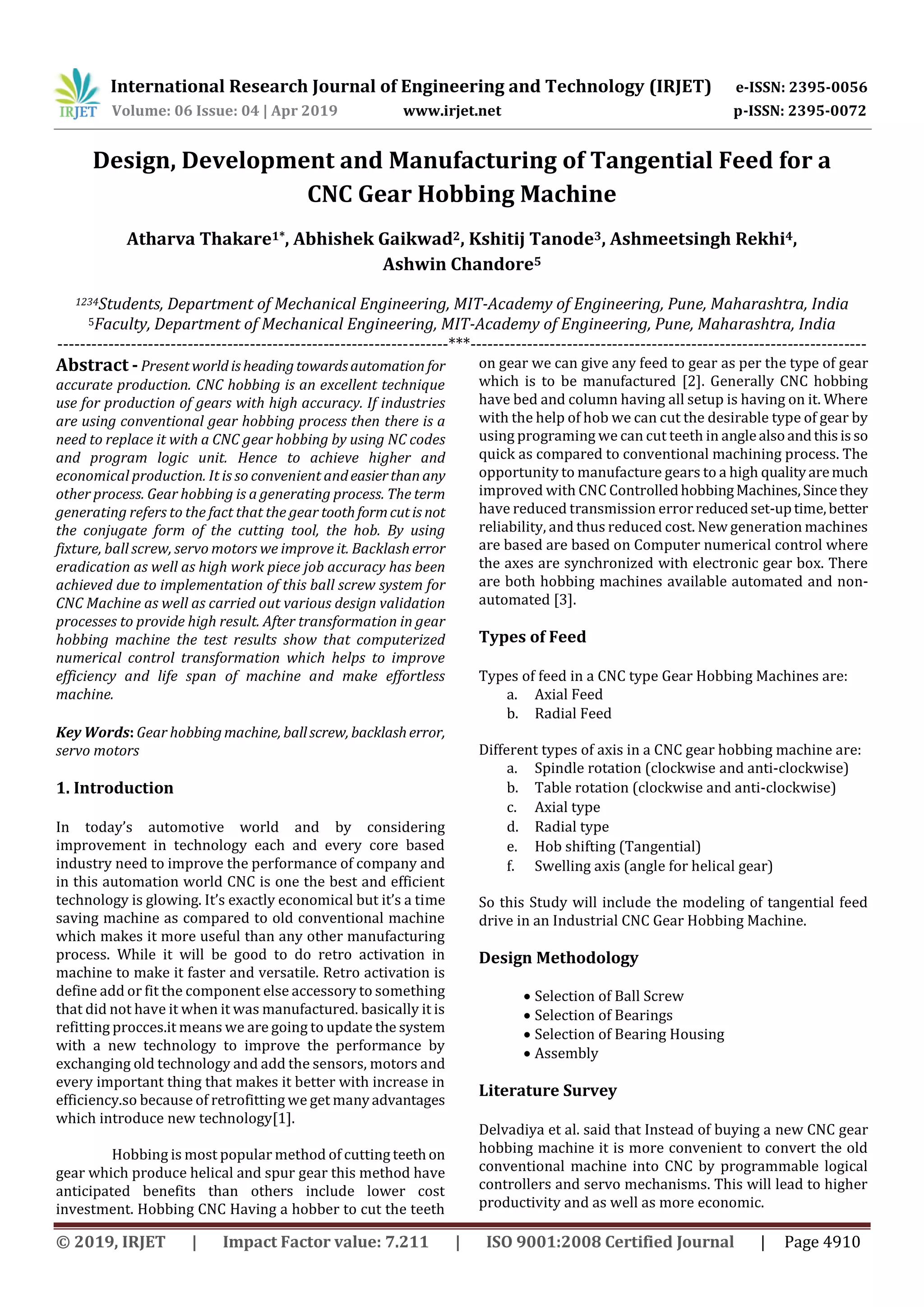 IRJET- Design, Development and Manufacturing of Tangential Feed for a ...