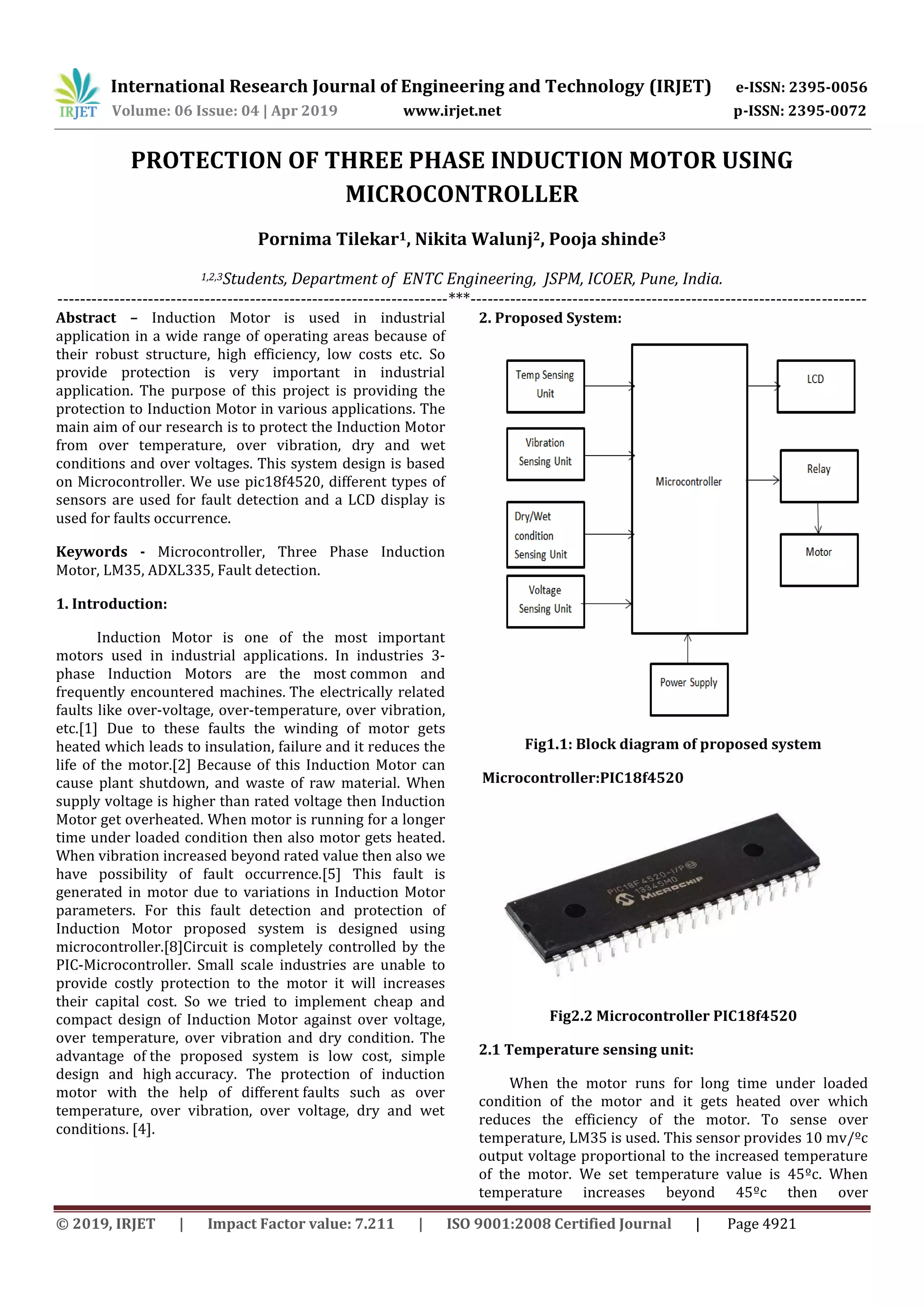 IRJET- Protection of Three Phase Induction Motor using Microcontroller | PDF