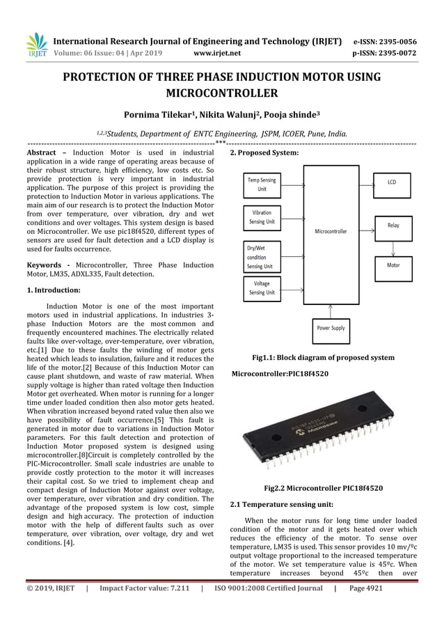 Irjet Protection Of Three Phase Induction Motor Using Microcontroller Pdf