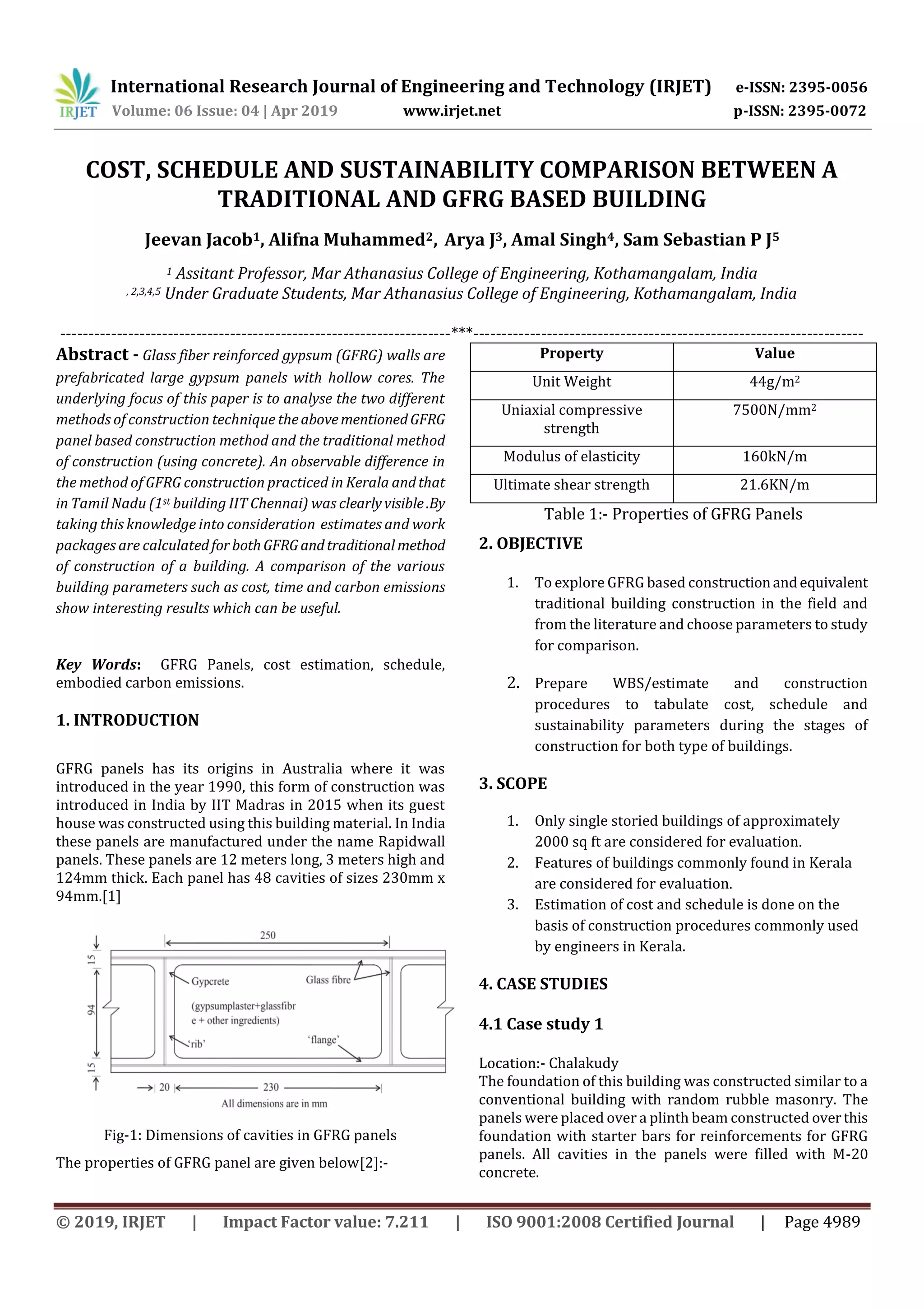 IRJET- Cost, Schedule and Sustainability Comparison between a ...