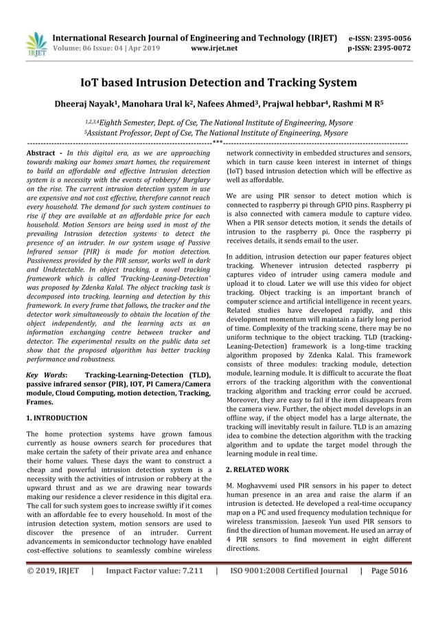 IRJET- IOT based Intrusion Detection and Tracking System | PDF