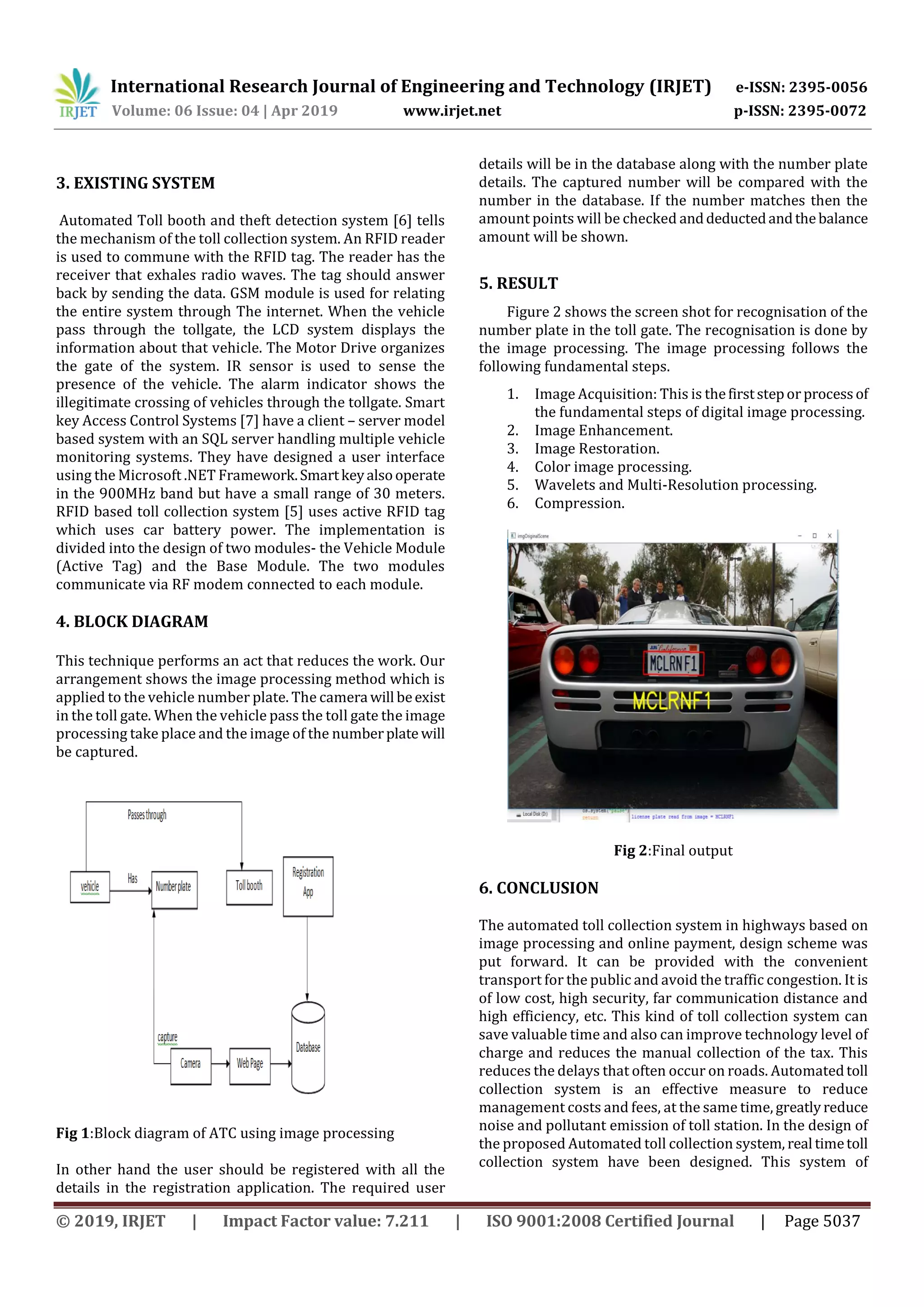 IRJET- Automated Tollgate System Using Online Payment And Image Processing | PDF