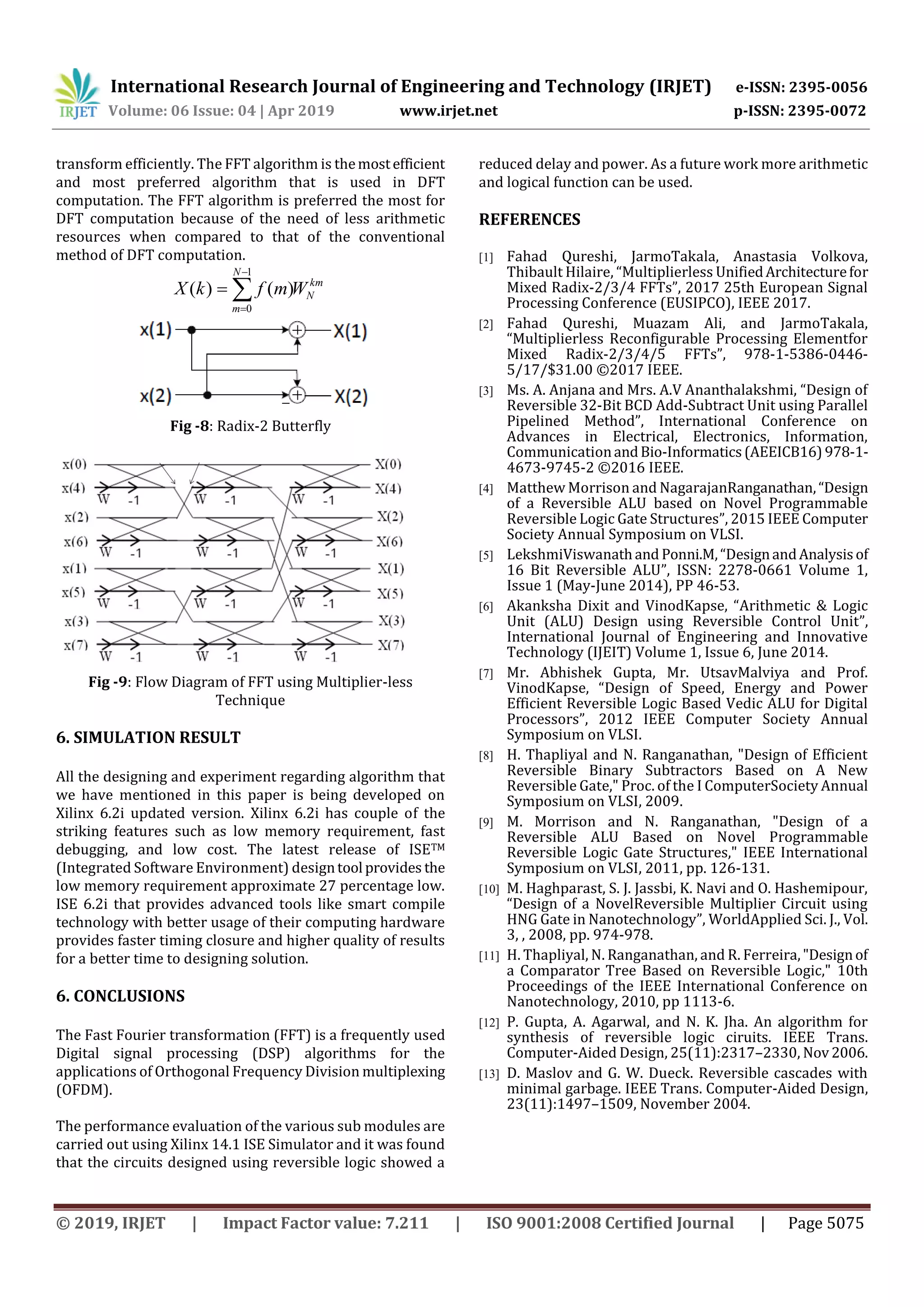 IRJET- Review Paper on Radix-2 DIT Fast Fourier Transform using Reversible Gate | PDF