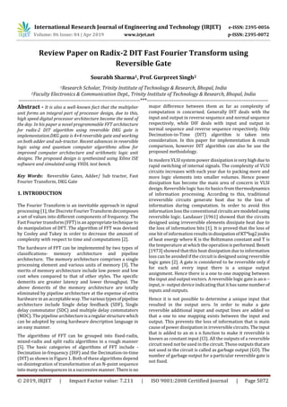 IRJET- Review Paper on Radix-2 DIT Fast Fourier Transform using Reversible Gate | PDF