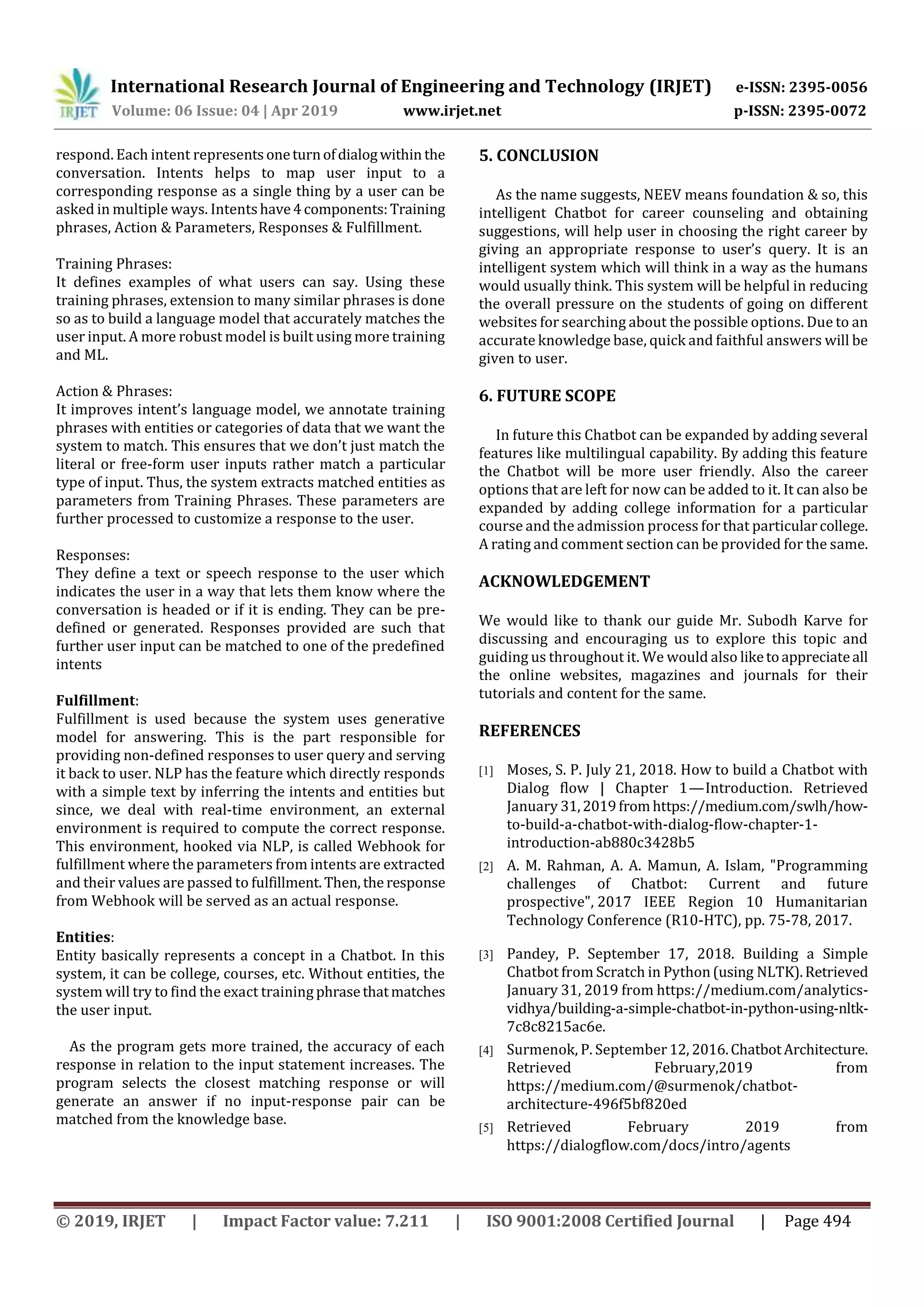 IRJET- NEEV: An Education Informational Chatbot | PDF