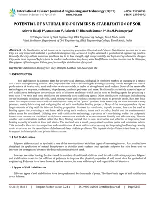 IRJET- Potential of Natural Bio-Polymers In Stabilization of Soil | PDF