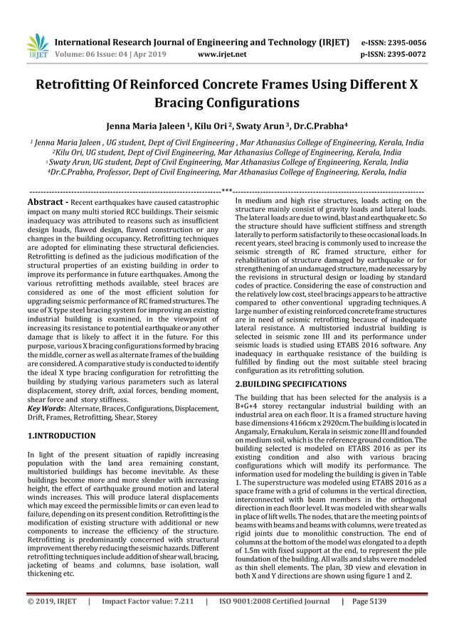 Irjet Retrofitting Of Reinforced Concrete Frames Using Different X Bracing Configurations Pdf