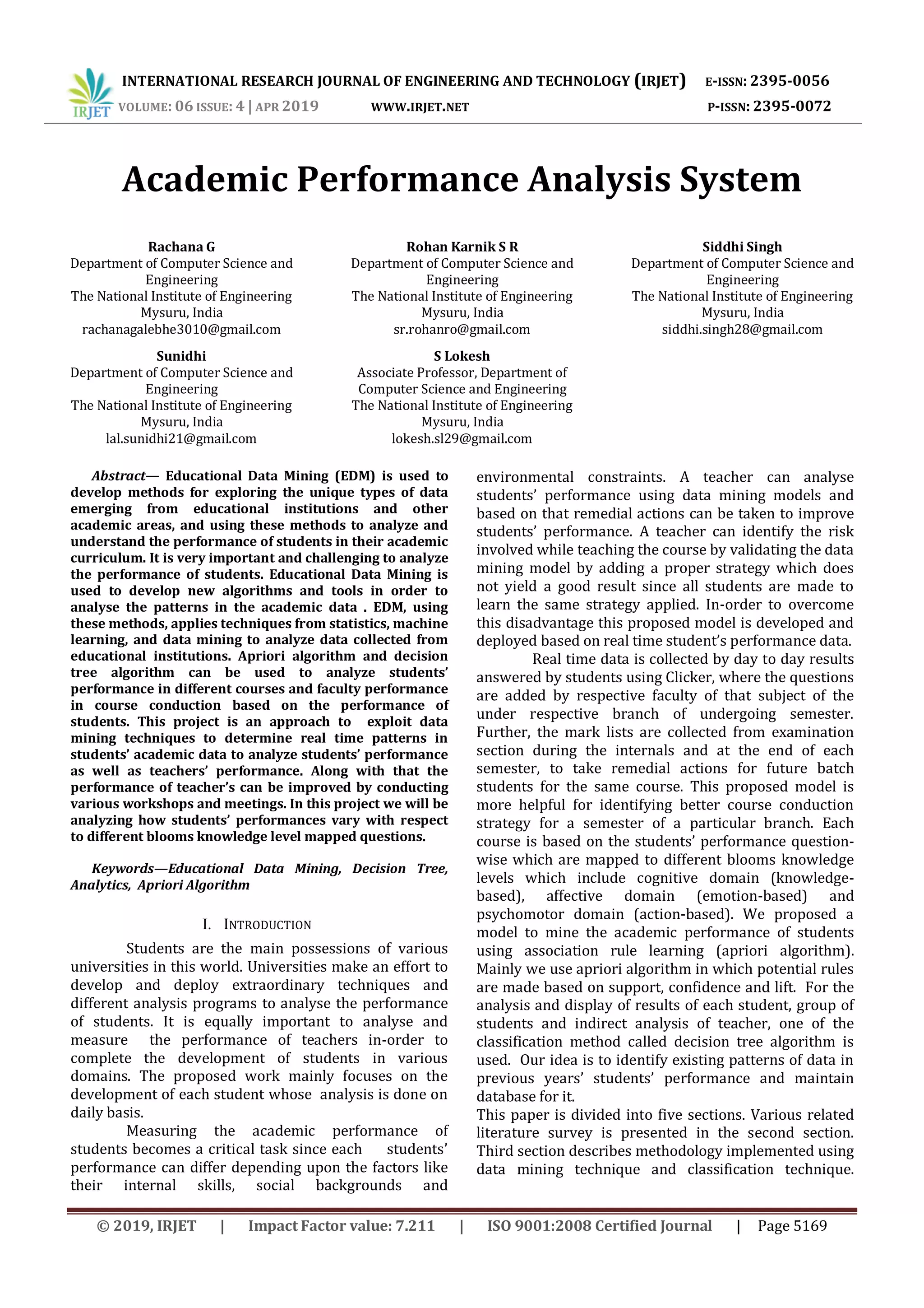 IRJET- Academic Performance Analysis System | PDF
