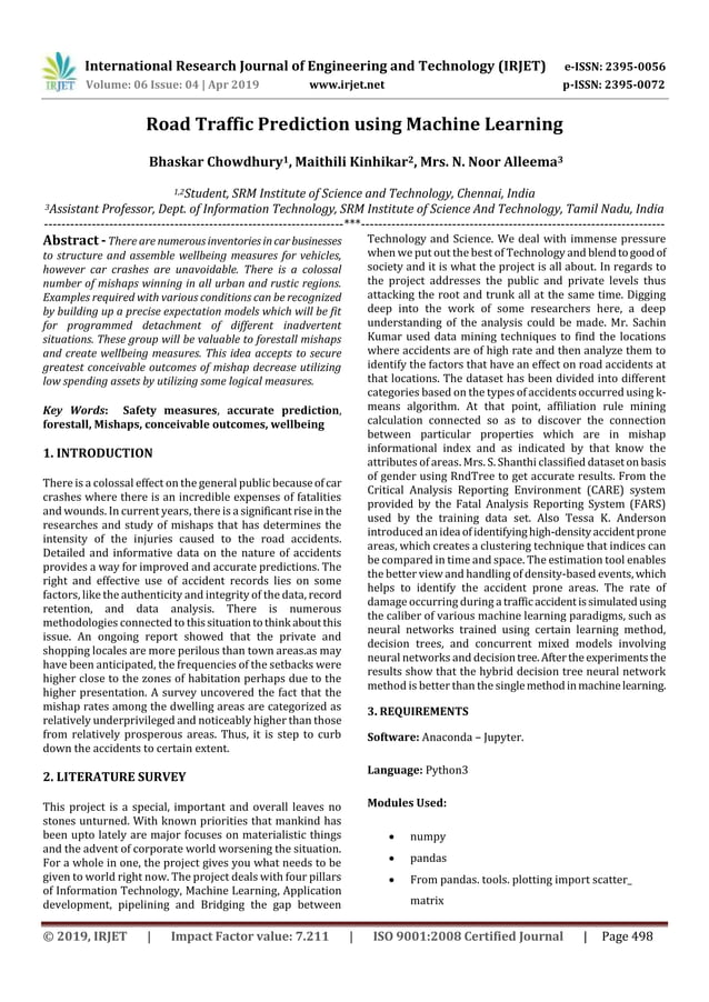 IRJET- Road Traffic Prediction using Machine Learning | PDF