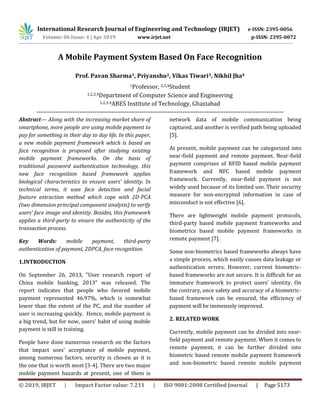 IRJET- A Mobile Payment System Based on Face Recognition | PDF