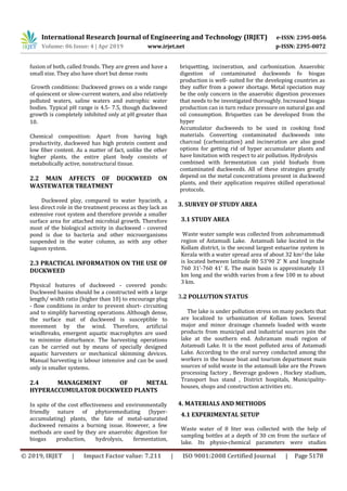 IRJET- Wastewater Treatment using Duckweed and Comparative Study of Cost Effective Disinfection ...