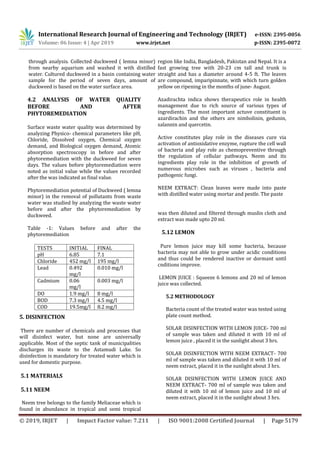 IRJET- Wastewater Treatment using Duckweed and Comparative Study of Cost Effective Disinfection ...