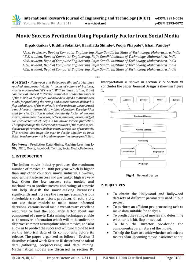 IRJET- Movie Success Prediction using Popularity Factor from Social ...
