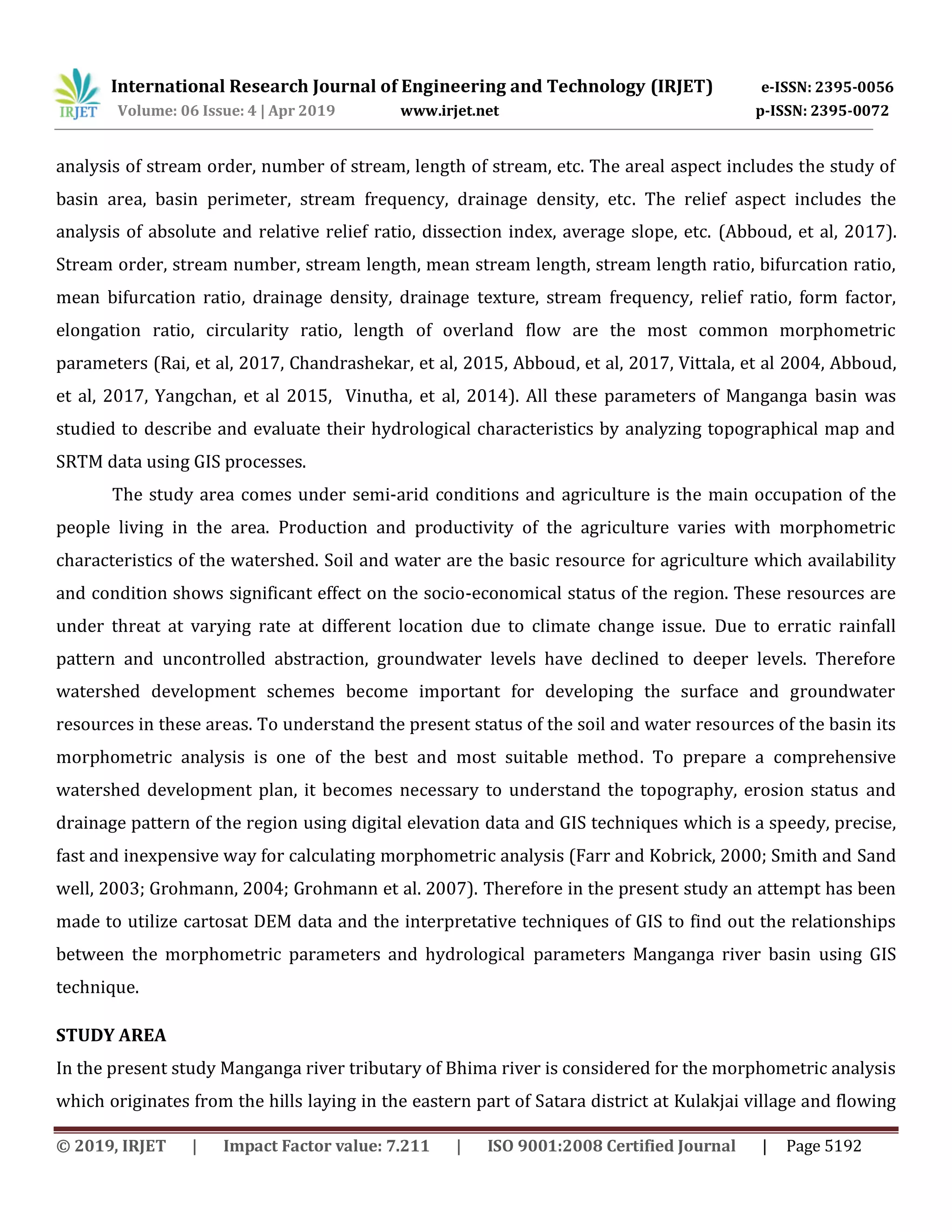 IRJET- Quantitative Morphometric Analysis of a Manganga Basin ...