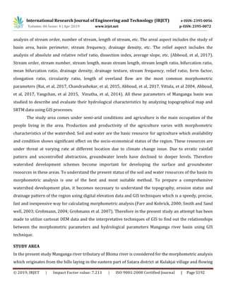 IRJET- Quantitative Morphometric Analysis of a Manganga Basin, Maharashtra, India using Cartosat ...
