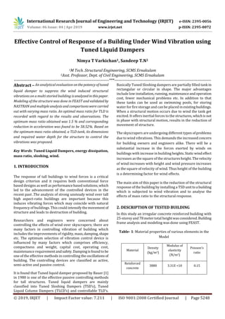 IRJET- Effective Control of Response of a Building Under Wind Vibration using Tuned Liquid ...