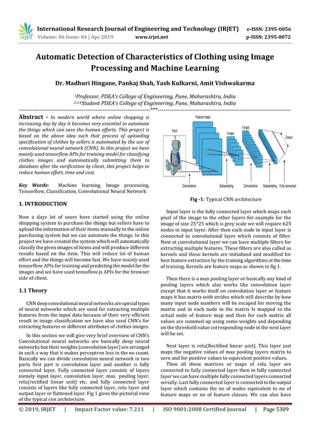 IRJET- Automatic Detection of Characteristics of Clothing using Image Processing and Machine ...