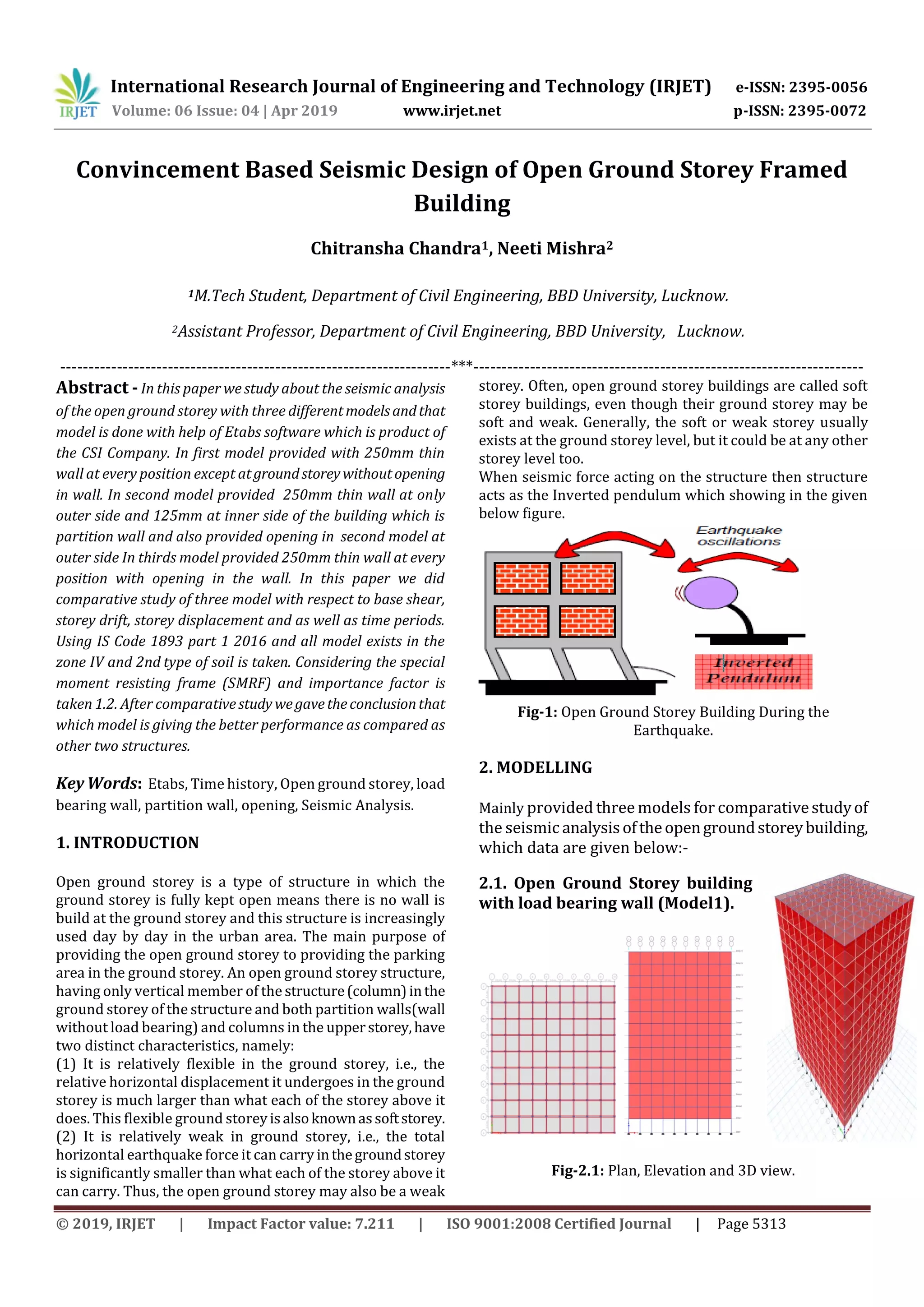 IRJET- Convincement based Seismic Design of Open Ground Storey Framed Building | PDF