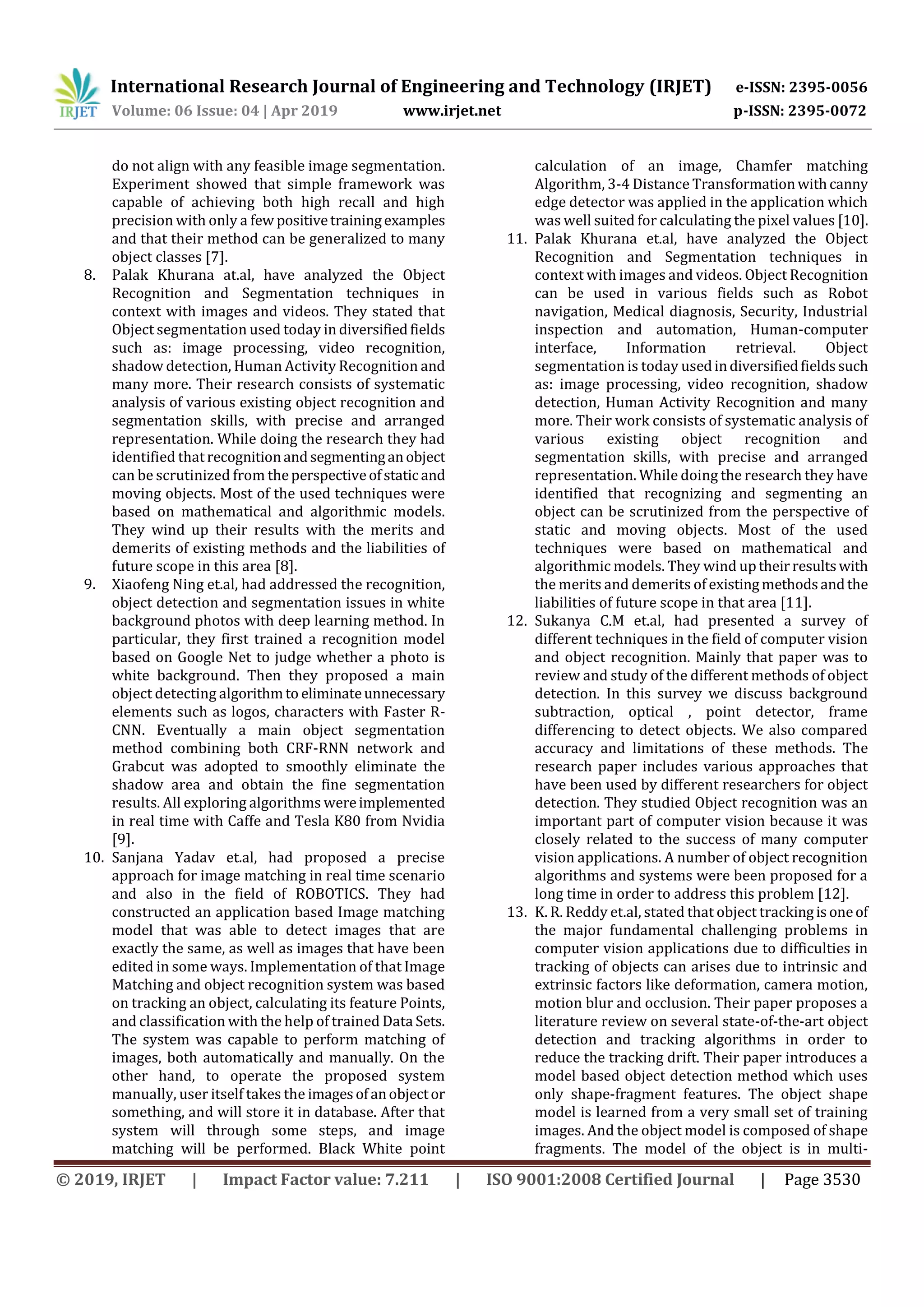 Irjet Comparative Analysis Of Video Processing Object Detection Pdf